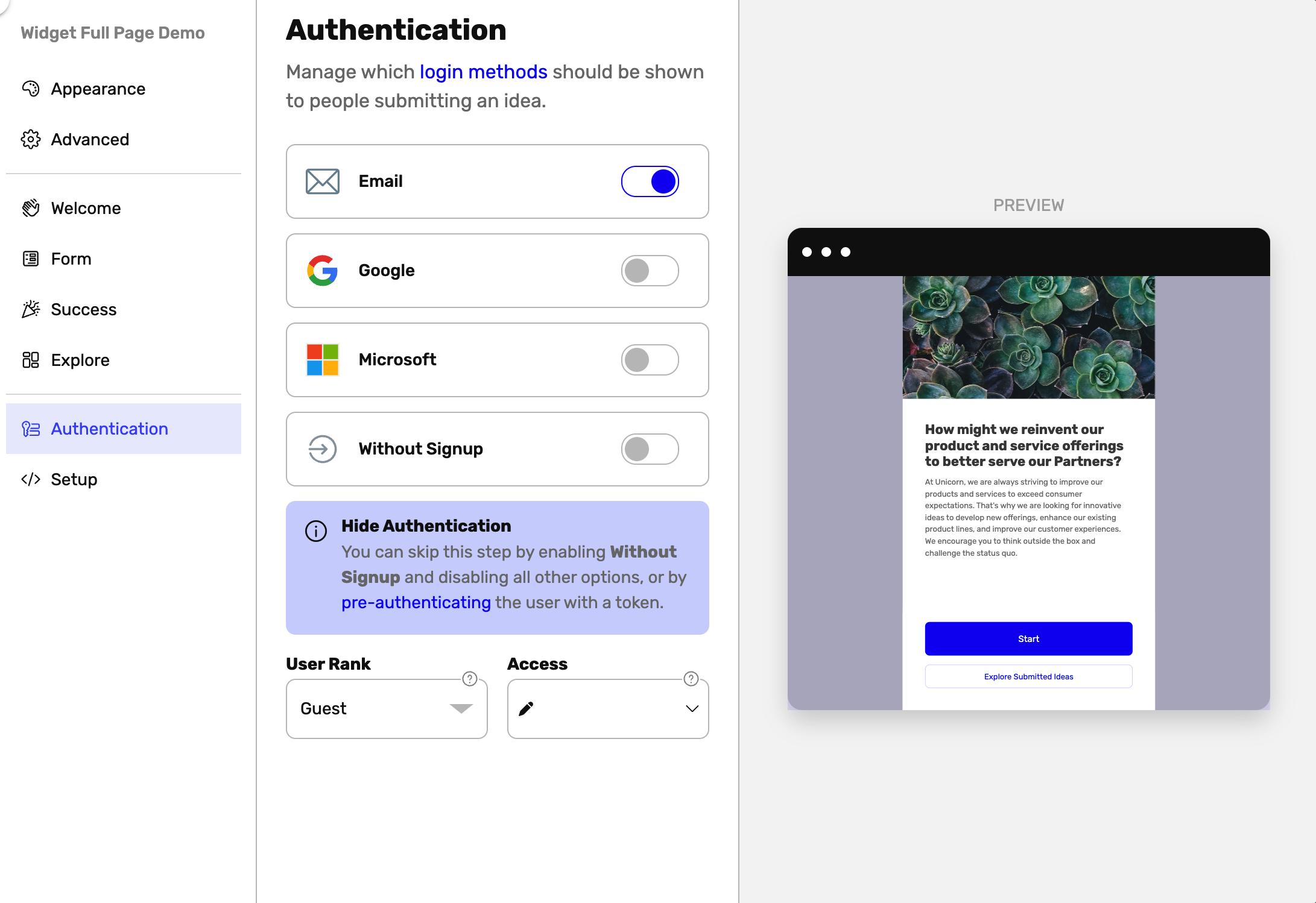 Advanced Widget Options | Ideanote Help